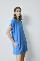 China Bright Blue Short Sleeve Mini Dress Relaxed Fit Short Cotton Sundresses 180gsm for sale