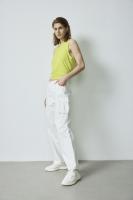 China Lime Green Basic Tops Ribbed Sleeveless Crop Top White Cargo Pants Set 102cm for sale