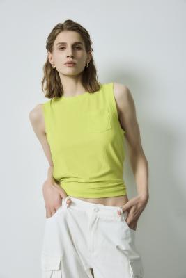 China Lime Green Basic Tops Ribbed Sleeveless Crop Top White Cargo Pants Set 102cm for sale
