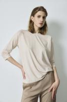 China Micro Ladies Plain T Shirts Neutral Beige Casual Raglan 3 4 Sleeve Tee Customization for sale