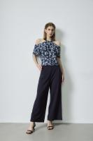 China Printed Off Shoulder Neckline Top Customization Black Wide Leg Pant Set for sale