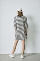 China Oversized 3 4 Sleeve Cotton Dress  Black And White Striped Cotton Dress for sale