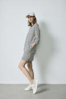 China Oversized 3 4 Sleeve Cotton Dress  Black And White Striped Cotton Dress for sale