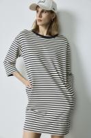 China Oversized 3 4 Sleeve Cotton Dress  Black And White Striped Cotton Dress for sale