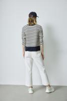 China Breathable Cotton Blend Navy Cream Nautical Stripe Relaxed Fit Top for sale