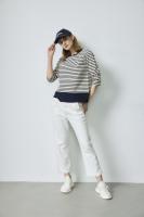 China Breathable Cotton Blend Navy Cream Nautical Stripe Relaxed Fit Top for sale