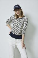 China Breathable Cotton Blend Navy Cream Nautical Stripe Relaxed Fit Top for sale