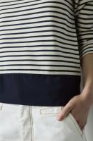 China Breathable Cotton Blend Navy Cream Nautical Stripe Relaxed Fit Top for sale