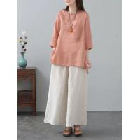China Embroidered Linen Wide-Leg Pants Set for sale