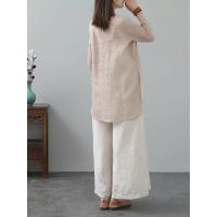 China Embroidered Linen Wide-Leg Pants Set for sale