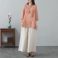 China Embroidered Linen Wide-Leg Pants Set for sale