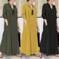 China Cotton Linen Maxi Shirt Dress - Loose A-Line Long Sleeve for sale