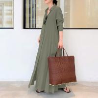 China Cotton Linen Maxi Shirt Dress - Loose A-Line Long Sleeve for sale