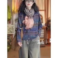 China Boho Geometric Print Knit Cardigan - Women's Ethnic Style Open-Front Sweater for sale