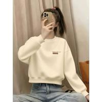 China Fleece-Lined Crewneck Sweatshirt - Women's Short Casual Pullover for sale