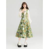 China Pastoral Floral Print Dress - Women's Square Neck A-Line Vacation Dress for sale