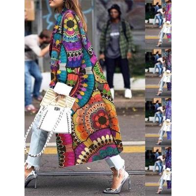 China Long Printed Trench Coat - Women's Double-Breasted Floral Overcoat for sale