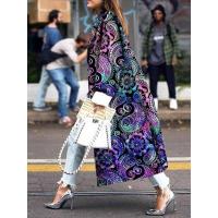 China Long Printed Trench Coat - Women's Double-Breasted Floral Overcoat for sale