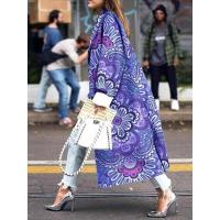 China Long Printed Trench Coat - Women's Double-Breasted Floral Overcoat for sale