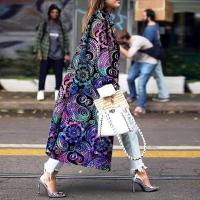China Long Printed Trench Coat - Women's Double-Breasted Floral Overcoat for sale