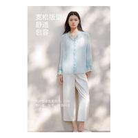 China Mulberry Silk Ruffle Trim Blouse - Women's Soft Pleated Short-Sleeve Top for sale