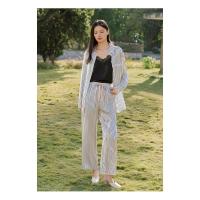 China Striped Silk Shirt & Pants Pajama Set - Women's Button-Down Lounge Sleepwear for sale