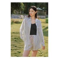 China Striped Silk Shirt & Pants Pajama Set - Women's Button-Down Lounge Sleepwear for sale