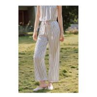 China Striped Silk Shirt & Pants Pajama Set - Women's Button-Down Lounge Sleepwear for sale