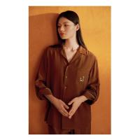 China Dunhuang Art Silk Pajama Set - Women's Embroidered Button-Down Lounge Set for sale