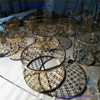 China Customized laser cutting grille table iron steel stainless gold color round coffee table for sale