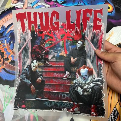 China Thug Life Halloween DTF Gang Sheets Custom Pattern Logo Transfer Stickers for Apparel 150C for sale