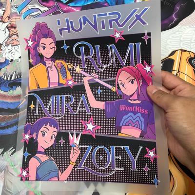 China Kpop Demon Hunters Rumi Mira Zoey Custom Size DTF Heat Transfer Stickers 10x10cm High Quality PET Film Ready to Press for Tshirt Brand Design for sale