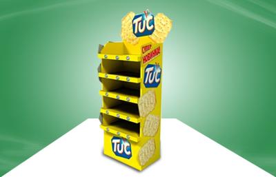 China Yellow CMYK Offset Printing POS Cardboard Display Stands With Five Shelf For Food for sale