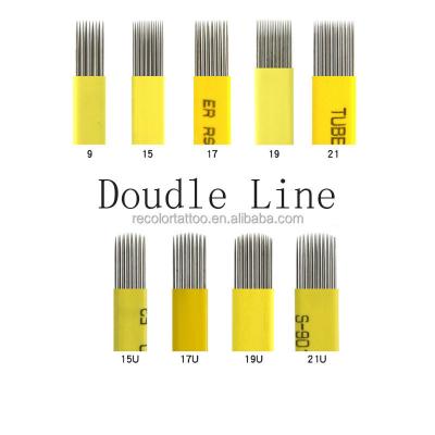 China Private Label Microblading Shading Blade Tattoo Needle DOUBLE ROW Flat and U Shape Microblading Needle for Eyebrow & Lip Tattoo for sale