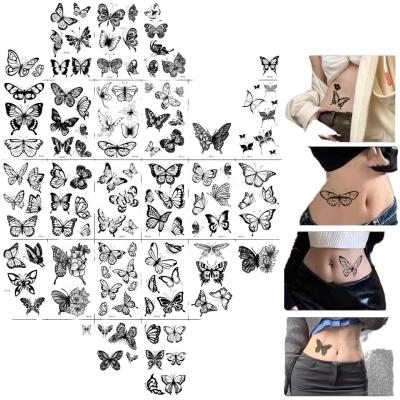 China New Black Butterfly Temporary Tattoo Sticker Paper Design for Body Application for Arm Collarbone Chest for sale