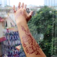 China European American Vermilion Geometric Pattern Temporary Body Tattoo Waterproof Red Brown White Lace for Parties for sale