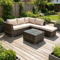 China Outdoor Wicker Patio Sectional Sofa Set with Galvanized Steel Frame PE Rattan Weaving and Waterproof Cushions for sale