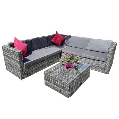 China Furniture Wholesaler Outdoor Living Seating Sectional Poly Rattan Wicker Garden Sofa Storage Conversation Patio Corner Set for sale