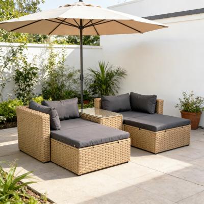 China Factory Direct Sales Rattan Corner Sofas 5 Pieces Set Corner Ottoman Storage Table Patio Furniture Garden Set Outdoor Furniture for sale
