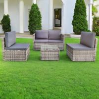China Garden Furniture Outdoor Low Price  5 Pieces Set Steel Frame Rattan Grey Small Size Wicker Furniture for sale