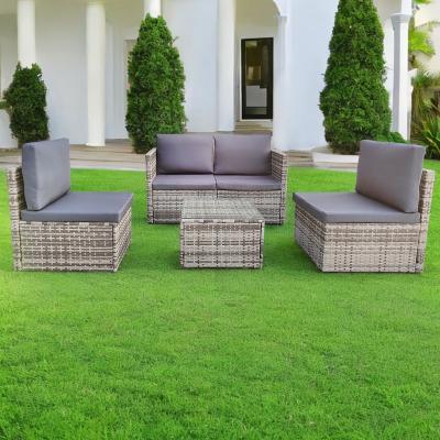 China Garden Furniture Outdoor Low Price  5 Pieces Set Steel Frame Rattan Grey Small Size Wicker Furniture for sale
