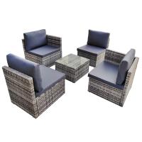 China Garden Furniture Outdoor Low Price  5 Pieces Set Steel Frame Rattan Grey Small Size Wicker Furniture for sale