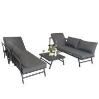 China Patio Balcony Outdoor Furniture Set of 5 Knock Down Structure Popular High Quality Aluminum Garden Sofa Set for sale