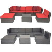 China Factory Wholesale Rattan Wicker Outdoor Furniture 7 Pieces Corner Conversation Sofa Set for sale