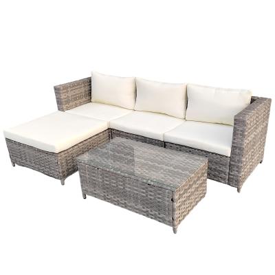 China Set of 5 Garden Leisure Sofa Set PE Wicker Steel Frame Hand Weaving Garden Furniture for sale