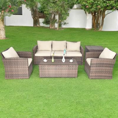 China Popular 5pcs Garden Furniture Set Outdoor PE Wicker Rattan Sofa With Storage Box for sale