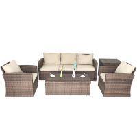 China Popular 5pcs Garden Furniture Set Outdoor PE Wicker Rattan Sofa With Storage Box for sale