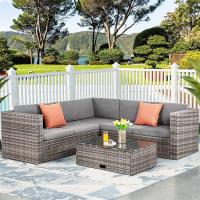China All Weather PE Wicker Rattan Outdoor Sectional Furniture L-Shaped Corner Patio Sofa Conversation Outdoor Furniture Set for sale