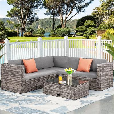 China All Weather PE Wicker Rattan Outdoor Sectional Furniture L-Shaped Corner Patio Sofa Conversation Outdoor Furniture Set for sale