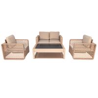 China Factory New Style Set of 4 Garland Weaving Rattan Wicker Garden Leisure Conversation Coffee Table Sofa Set for sale